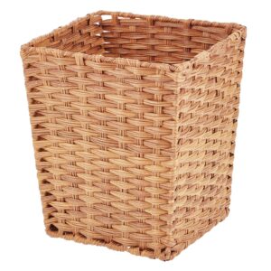 mdesign small woven basket trash can wastebasket - square garbage container bin for bathrooms, kitchens, home offices, craft, laundry, utility rooms, garages - camel brown