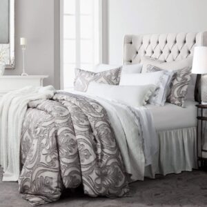 hiend accents nicole 3 piece duvet set with pillow shams, super king size, gray damask pattern, traditional romantic shabby chic style luxury bedding set, 1 duvet and 2 pillowcases