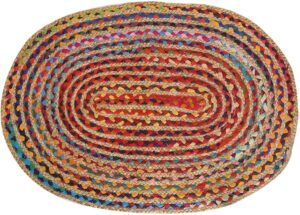 rajrang multicolor chindi braided rag rug oval 5x8 ft handwoven with natural jute and pure cotton reversible farmhouse boho area rugs for living room, bedroom, home decor