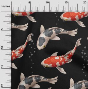 oneoone cotton cambric black fabric bubbles & koi fish ocean sewing material print fabric by the yard 56 inch wide