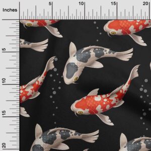 oneOone Cotton Cambric Black Fabric Bubbles & Koi Fish Ocean Sewing Material Print Fabric by The Yard 56 Inch Wide