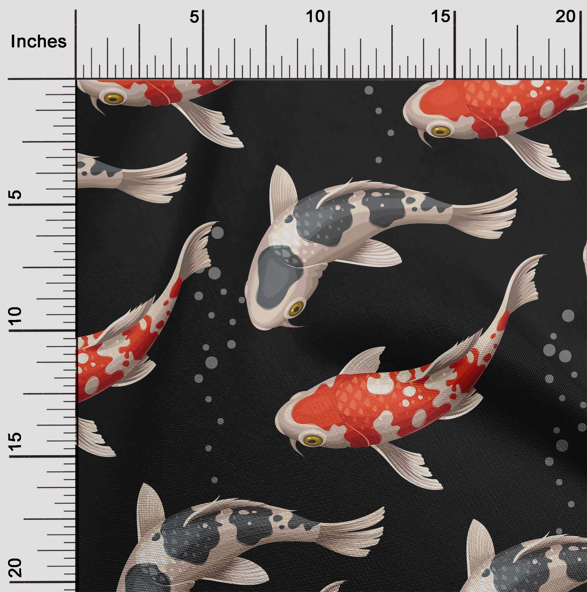 oneOone Cotton Cambric Black Fabric Bubbles & Koi Fish Ocean Sewing Material Print Fabric by The Yard 56 Inch Wide