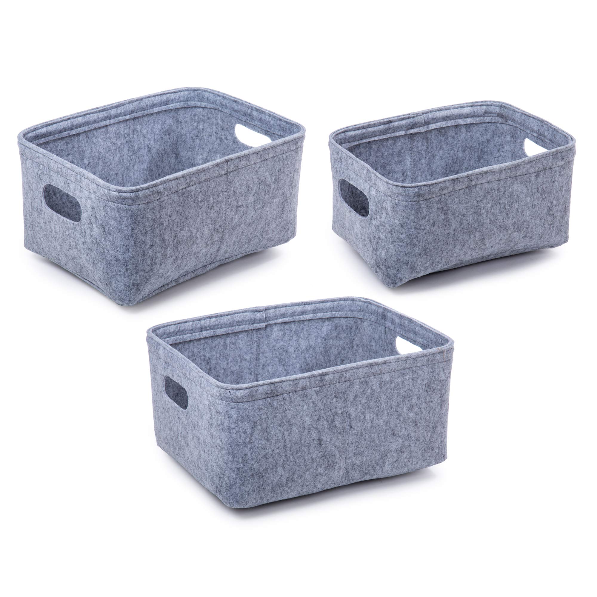 Truu Design Stylish Felt Storage Baskets, Dark Grey, 16 x 12 inches, Set of 3