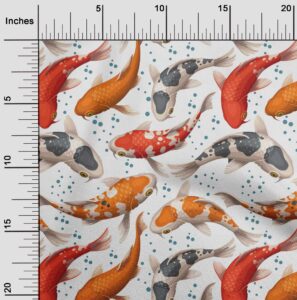 oneoone cotton poplin white fabric bubbles & koi fish ocean sewing fabric by the yard printed diy clothing sewing supplies 42 inch wide