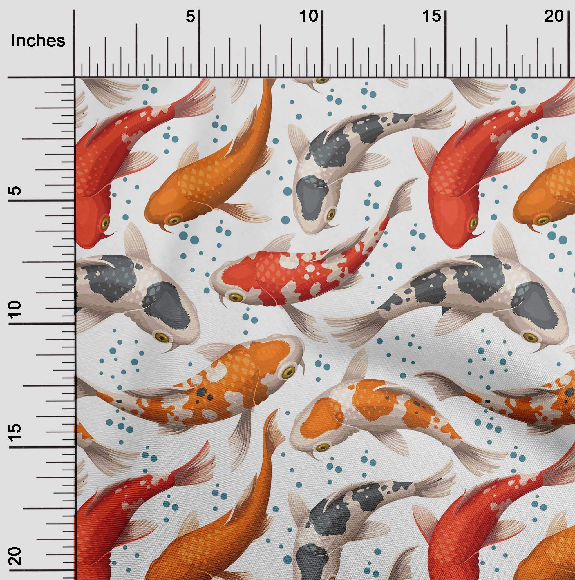 oneOone Cotton Poplin White Fabric Bubbles & Koi Fish Ocean Sewing Fabric by The Yard Printed DIY Clothing Sewing Supplies 42 Inch Wide