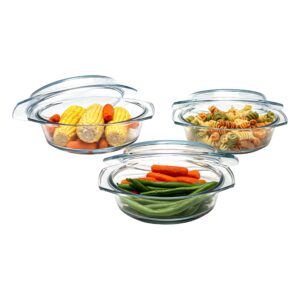 simax casserole dish set, set of 3 casserole dish with lid, round glass cookware, borosilicate glass, made in europe 0.75 quart, 1 quart and 1.5 quart baking dishes…