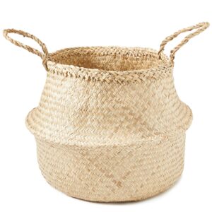 americanflat natural hand-woven palm and seagrass belly baskets (11" tall)