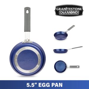 Granitestone Blue Mini Nonstick Egg Pan & Omelet Pan – 5.5” Single Serve Egg Nonstick/Skillet, Diamond Infused, Small Frying Designed for Eggs Pancakes, Non Toxic, Dishwasher Safe