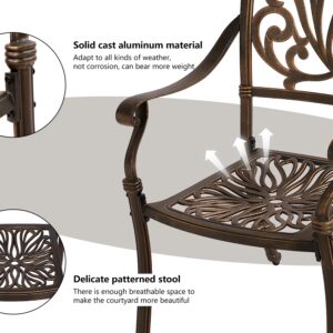 Grepatio 3 Piece All Weather Cast Aluminum Dining Set - 2 Patterned Back Chairs, 1 Bistro Table with Umbrella Hole -Outdoor Furniture Dining Set for Patio, Antique Bronze