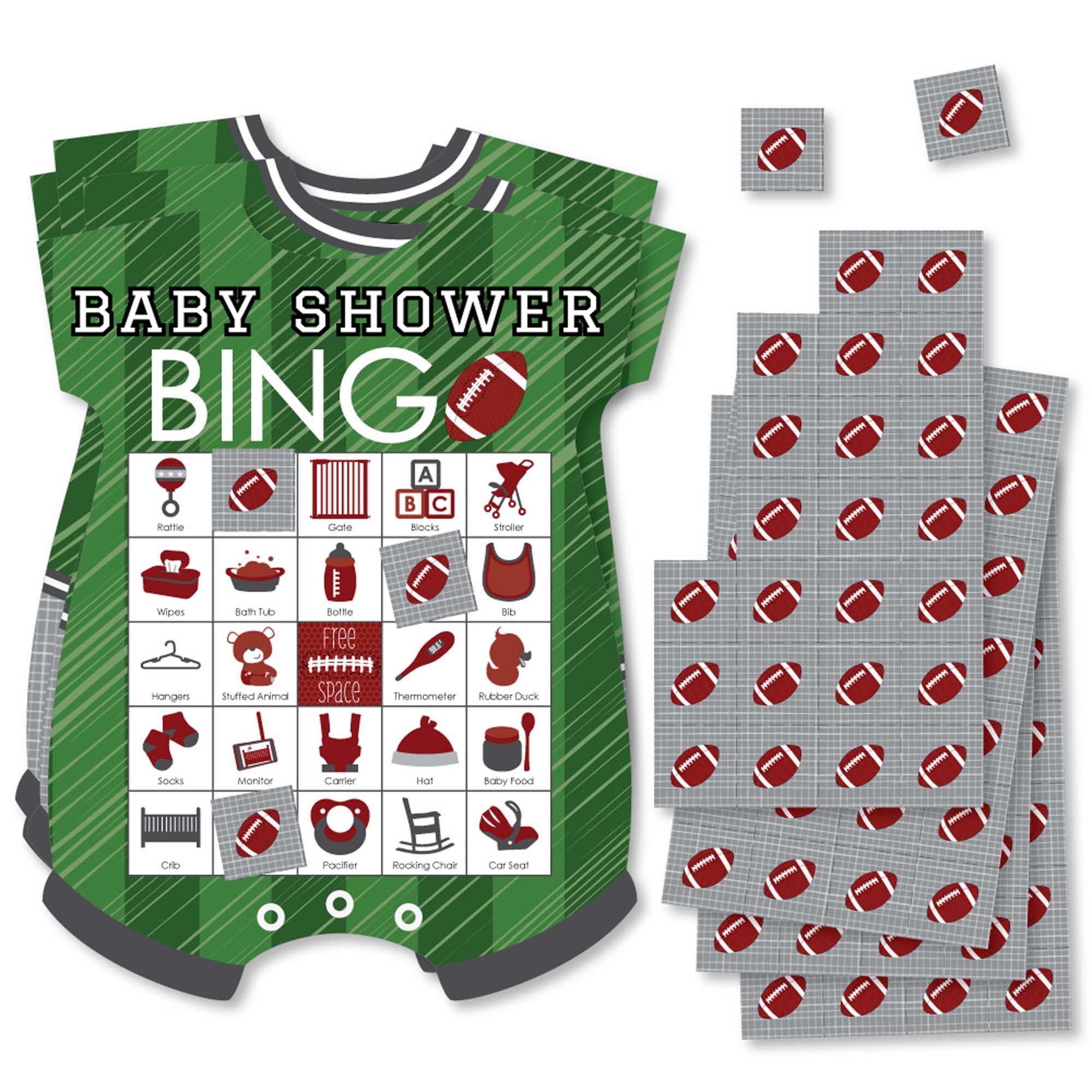 Big Dot of Happiness End Zone - Football - Picture Bingo Cards and Markers - Baby Shower Shaped Bingo Game - Set of 18