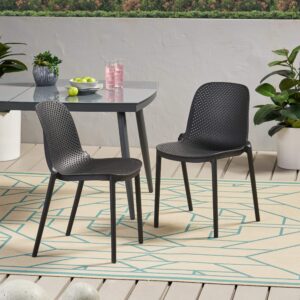 Christopher Knight Home 312244 Raevyn Outdoor Dining Chair (Set of 2), Black