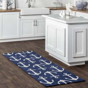 nuloom hand hooked despina indoor/ outdoor runner rug, 2' 6" x 6', navy