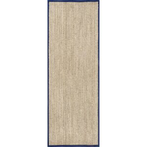 nuLOOM 2x6 Elijah Seagrass Area Rug, Navy, Solid Farmhouse Style, Cotton Bordered, Basketweave, Natural Fiber, For Bedroom, Dining Room, Living Room, Hallway, Office, Kitchen, Entryway