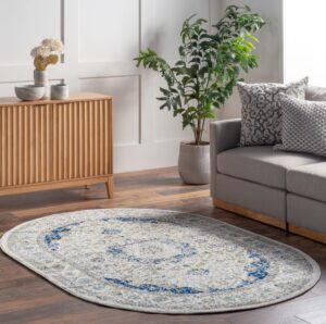 nuloom paisley verona vintage persian area rug, 3' x 5' oval, blue