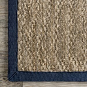 nuLOOM 2x6 Elijah Seagrass Area Rug, Navy, Solid Farmhouse Style, Cotton Bordered, Basketweave, Natural Fiber, For Bedroom, Dining Room, Living Room, Hallway, Office, Kitchen, Entryway