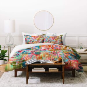 deny designs stephanie corfee my free spirit duvet set with two pillow shams, queen/full, multi,58734-dvwseq