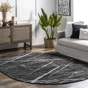 nuloom oval 4x6 thigpen contemporary area rug, charcoal, abstract lines, non-slip backing, stain resistant, for bedroom, dining room, living room, hallway, office, kitchen, entryway