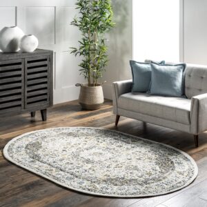 nuloom paisley verona vintage persian area rug, 3' x 5' oval, grey