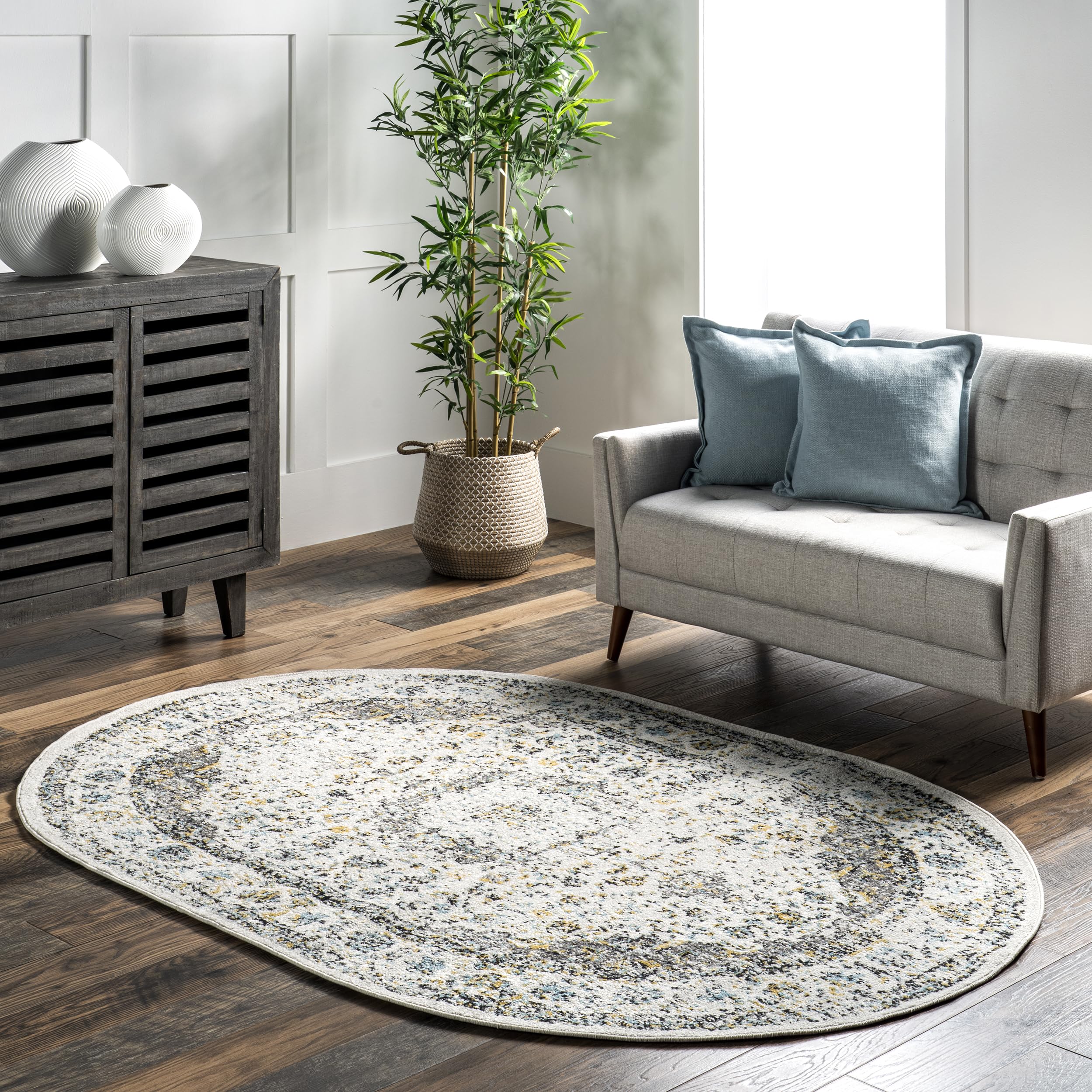 nuLOOM Paisley Verona Vintage Persian Area Rug, 3' x 5' Oval, Grey