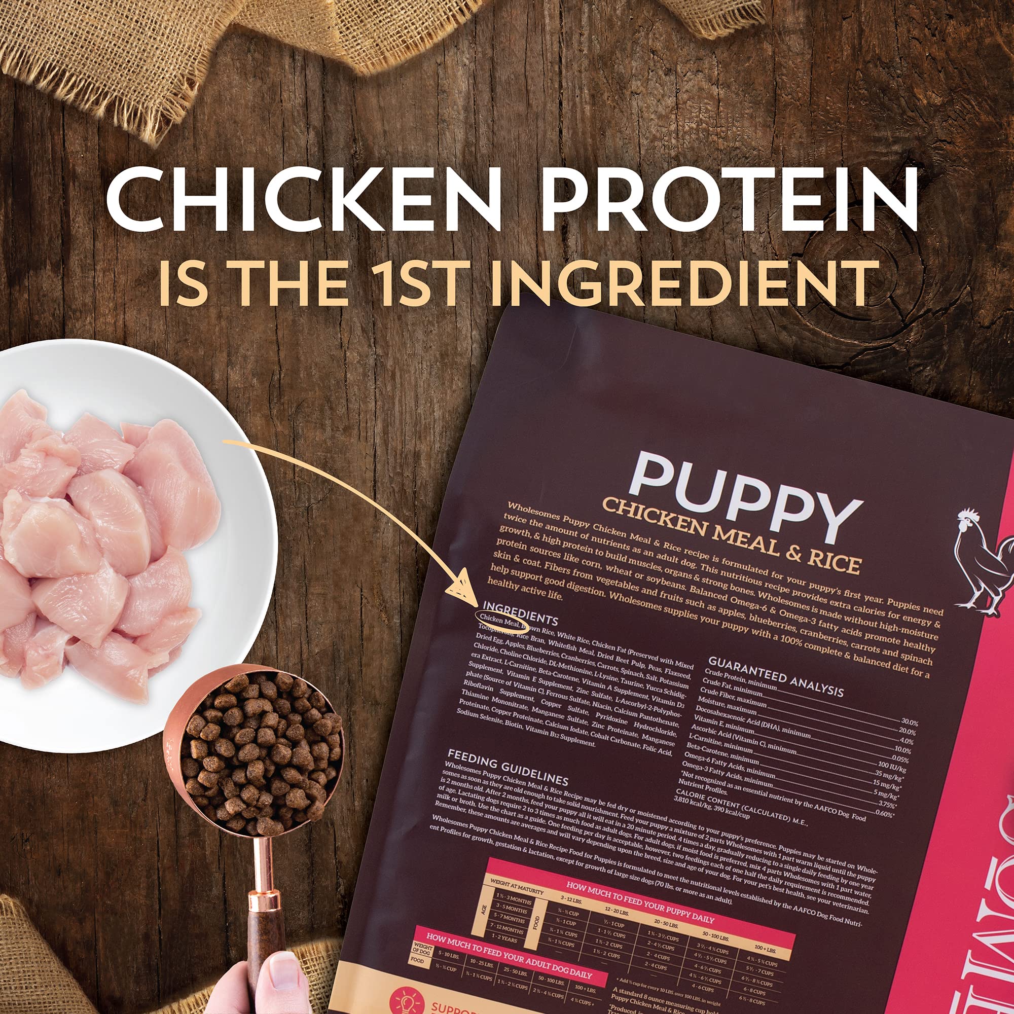 Wholesomes Birsppy Puppy Chicken Meal & Rice Dry Dog Food, Brown, 16.5 lbs. (2100087)