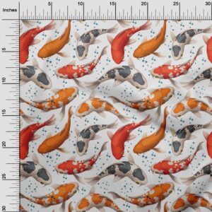 oneOone Cotton Poplin White Fabric Bubbles & Koi Fish Ocean Sewing Fabric by The Yard Printed DIY Clothing Sewing Supplies 42 Inch Wide