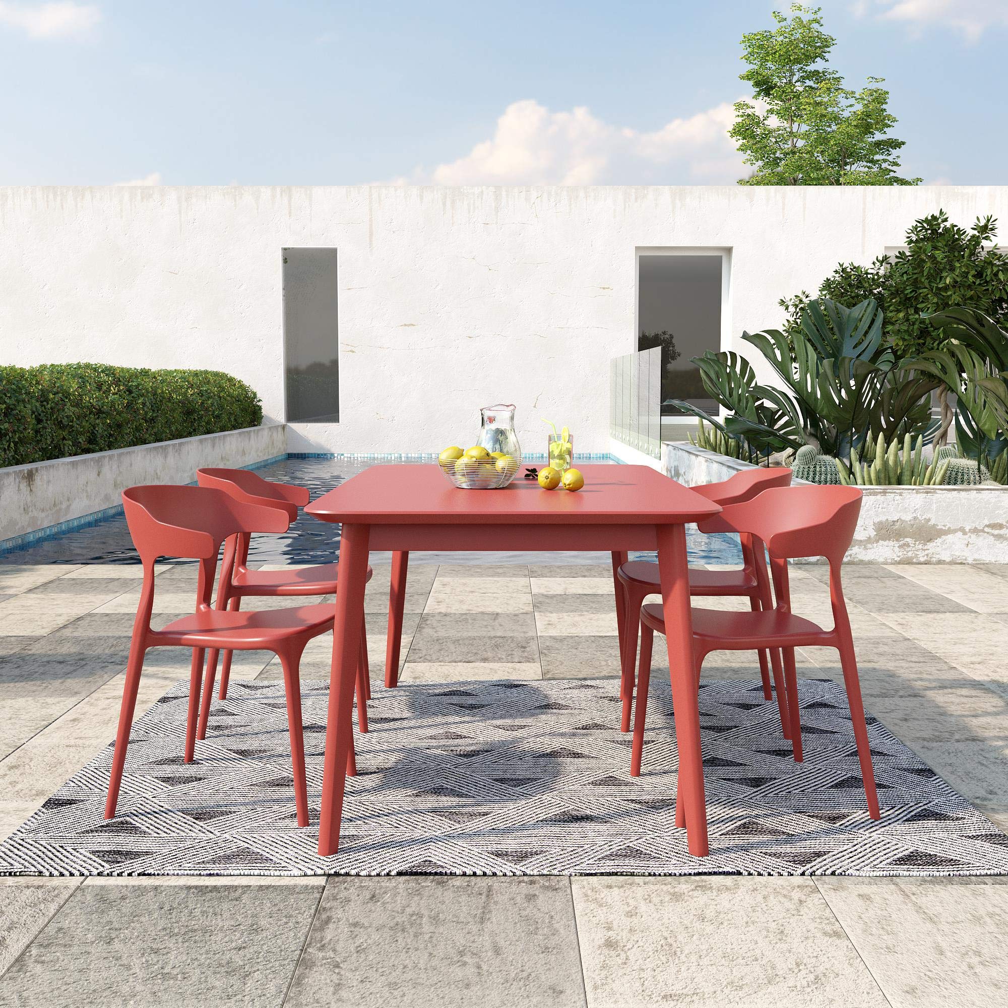 Novogratz 87818RED4E Poolside Collection, Felix Stacking, 4-Pack, Persimmon Dining Chairs, Red