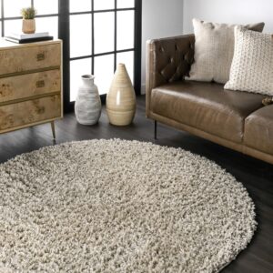 nuloom neva modern tasseled shag area rug, 5' round, beige