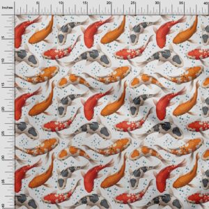 oneOone Cotton Poplin White Fabric Bubbles & Koi Fish Ocean Sewing Fabric by The Yard Printed DIY Clothing Sewing Supplies 42 Inch Wide