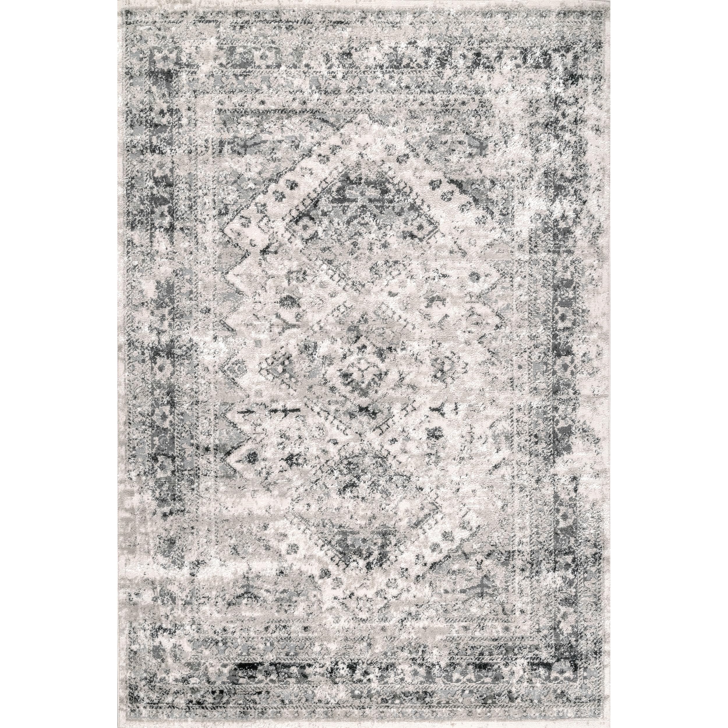 nuLOOM Madisson Vintage Faded Medallion Area Rug, 5' Square, Silver