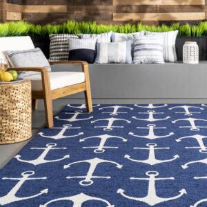 nuLOOM Hand Hooked Despina Indoor/ Outdoor Runner Rug, 2' 6" x 6', Navy