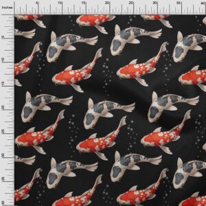 oneOone Cotton Cambric Black Fabric Bubbles & Koi Fish Ocean Sewing Material Print Fabric by The Yard 56 Inch Wide