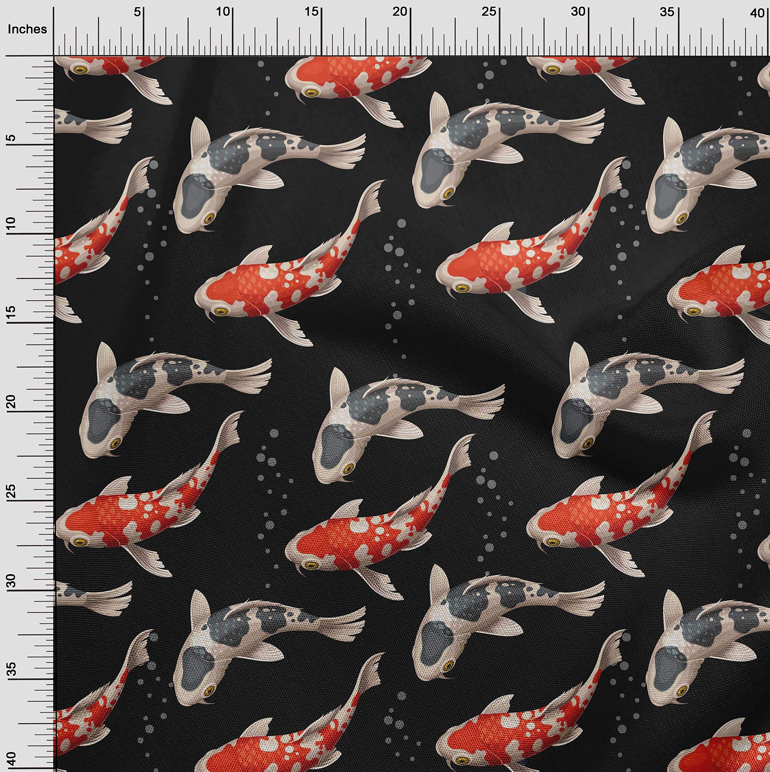 oneOone Cotton Cambric Black Fabric Bubbles & Koi Fish Ocean Sewing Material Print Fabric by The Yard 56 Inch Wide