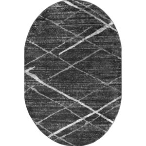 nuLOOM Oval 4x6 Thigpen Contemporary Area Rug, Charcoal, Abstract Lines, Non-Slip Backing, Stain Resistant, For Bedroom, Dining Room, Living Room, Hallway, Office, Kitchen, Entryway