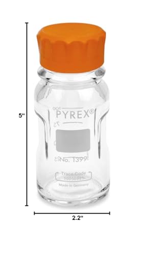 PYREX Slim Line, 1399-125, 125ml Round Media Storage Bottles, with GL45 Screw Cap (Pack of 2)