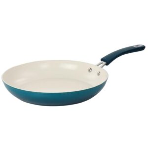 oster corbett forged aluminum skillet with ceramic non-stick-induction base-soft touch bakelite handle, 12", gradient teal