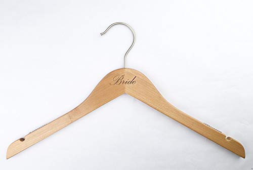 NAHANCO B20017ENG Bridal Hanger, Natural Wood Hanger Engraved with (Bride), 17” (1 Piece), Natural w/Engraved Print