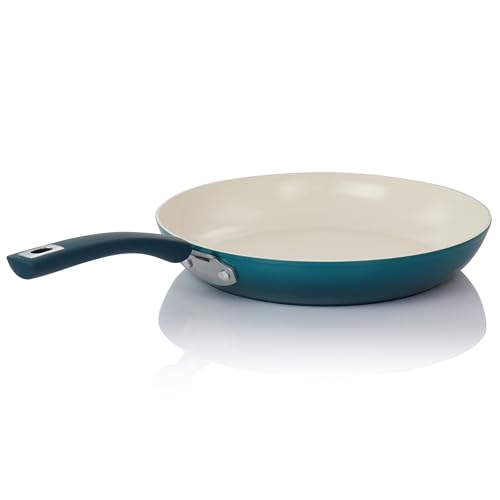 Oster Corbett Forged Aluminum Skillet with Ceramic Non-Stick-Induction Base-Soft Touch Bakelite Handle, 12", Gradient Teal