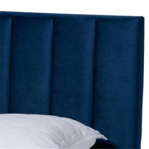 Baxton Studio Clare Queen Size Navy Blue Velvet Panel Bed with Tufted Headboard