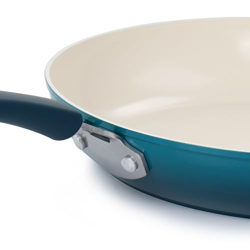 Oster Corbett Forged Aluminum Skillet with Ceramic Non-Stick-Induction Base-Soft Touch Bakelite Handle, 12", Gradient Teal