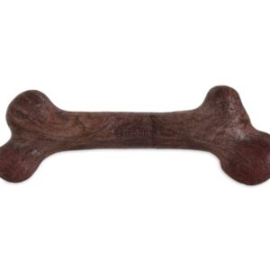 Pet Qwerks Dinosaur BarkBone - Nylon Dog Bone for Aggressive Chewers - Steak Flavor - 11"