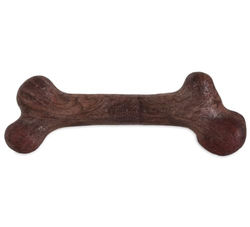 Pet Qwerks Dinosaur BarkBone - Nylon Dog Bone for Aggressive Chewers - Steak Flavor - 11"