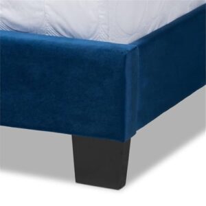 Baxton Studio Clare Queen Size Navy Blue Velvet Panel Bed with Tufted Headboard