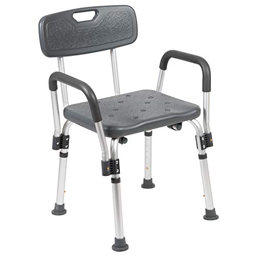 Flash Furniture HERCULES Series 300 Lb. Capacity, Adjustable Gray Bath & Shower Chair with Depth Adjustable Back