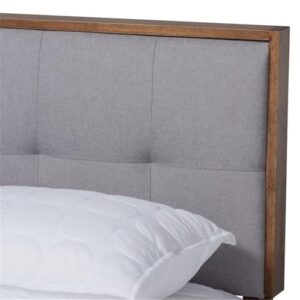 Baxton Studio Alke Mid-Century Modern Light Grey Fabric Upholstered Walnut Brown Finished Wood Full Size Platform Bed