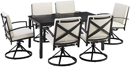 Crosley Furniture Kaplan 7-Piece Outdoor Dining Set for 6, Patio Table and Chairs for Backyard, Deck, Oiled Bronze with Oatmeal Cushions