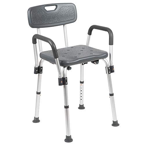 Flash Furniture HERCULES Series 300 Lb. Capacity, Adjustable Gray Bath & Shower Chair with Depth Adjustable Back