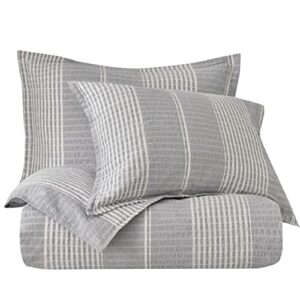 HiEnd Accents Lane 3 Piece Duvet Cover Set with Pillow Shams, Gray and White Stripe Seersucker Pattern, Super Queen Size, Modern Casual Traditional Style Luxury Bedding Set, 1 Duvet and 2 Pillowcases