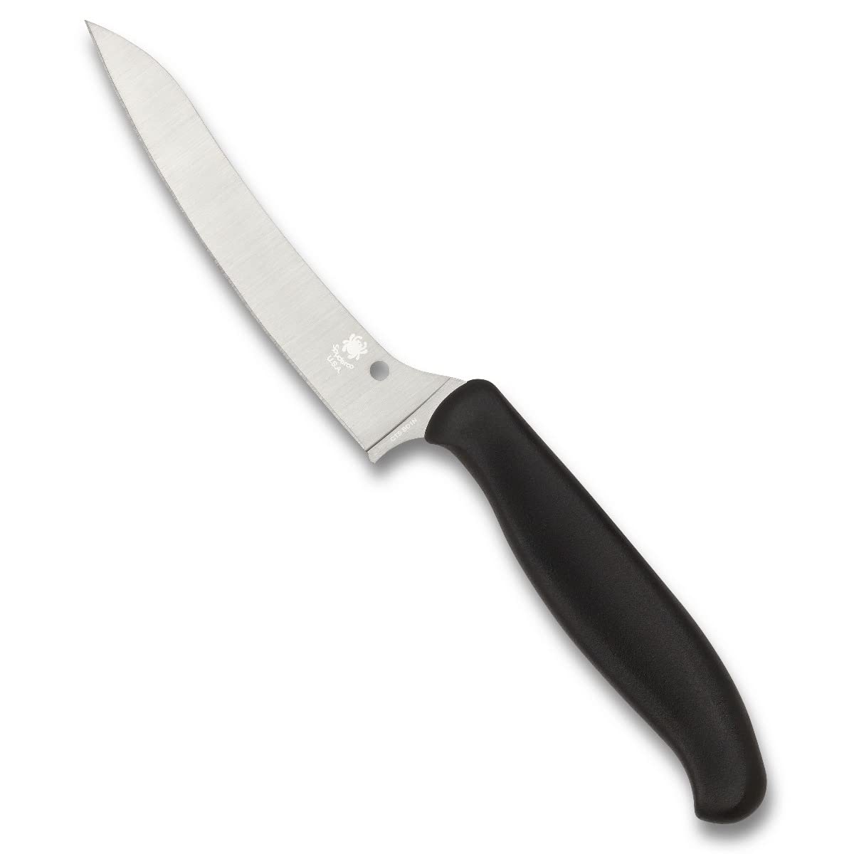 Spyderco Z-Cut Kitchen Knife with 4.4" Pointed Tip CTS BD1N Stainless Steel Blade and Durable Black Polypropylene Handle - PlainEdge - K14PBK