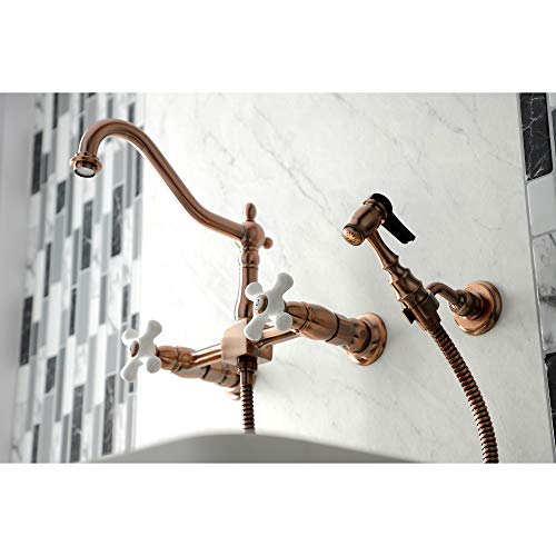 Kingston Brass KS124PXBSAC Heritage Bridge Kitchen Faucet, Antique Copper, 11.81 x 8.13 x 8.5