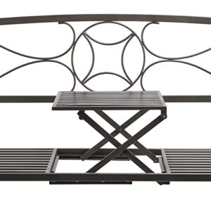 Alpine Corporation Alpine Metal Garden Outdoor Bench with Retractable Table VTFAM114, Black